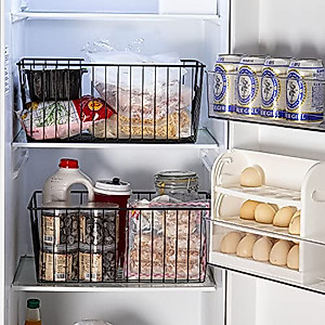 16inch Freezer Wire Storage Organizer Baskets, Refrigerator Metal Bins with Handles for Kitchen, Pantry, Cabinet, Closets - Set of 4 (Black 4)