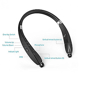 Neckband Wireless HiFi Sound Headset w Retractable Earbuds Premium Earphones Headphones Hands-Free Mic [Folding] Compatible with Google Pixel 2, 3, XL
