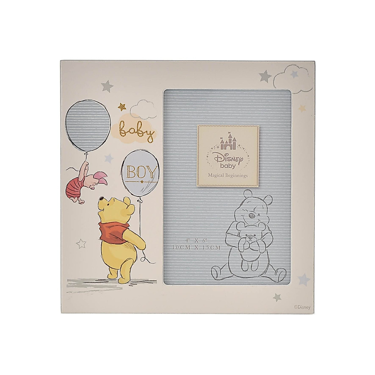 Happy Homewares Magical Beginnings Baby Boy 4" x 6" Winnie The Pooh and Piglet Photo Frame - Perfect for Children, New-Born Baby or Baby Shower - Officially Licensed