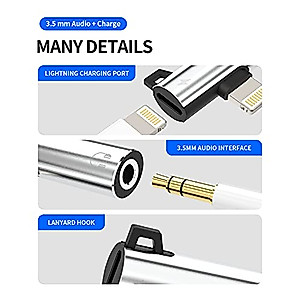 Headphone Adapter Lightning to 3.5mm AUX Audio Jack and Charging Dongle Earphone Headset Splitter Compatible with iPhone 11 12 13 Mini pro max xs xr x 7 8 Ipad Air para Y Cable Cord Converter Earbud