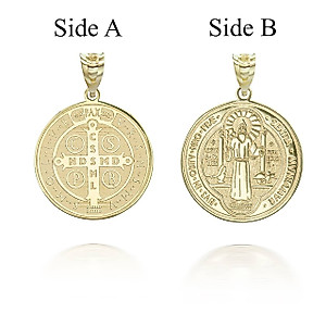 Medalla De San Benito Saint St Benedict 14K Yellow Gold Coin Pendant