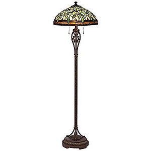 Robert Louis Tiffany Leaf and Vine II Traditional Victorian Tiffany Style Floor Standing Lamp 60" Tall Bronze Gold Amber Green Stained Glass Dome Shade Decor for Living Room Reading House Bedroom