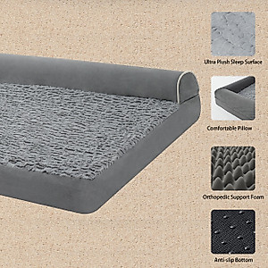 Orthopedic Dog Bed Waterproof Dog Beds for Large Dogs Deluxe Plush L-Shaped Dog Couch Beds with Egg Crate Foam Removable Washable Cover & Nonskid Bottom(Grey, L(36''x27''x6.5''))