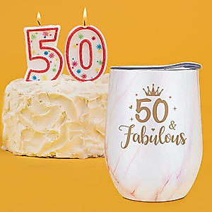 LiqCool 50 Birthday Gifts for Women, Gifts for Women Turning 50, 50 Birthday Gifts for Mom Aunt Grandma Sister Friends Coworkers, 50 and Fabulous 12oz Wine Tumbler