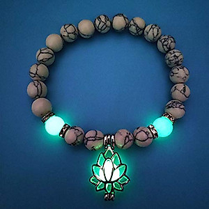 Luminous Glowing in the Dark Moon Lotus Flower Shaped Charm Bracelet for Women Natural Turquoise Stones Yoga Prayer Jewelry