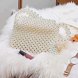 Grandxii Women Shoulder Bag Pearl Purse Tote bag Handmade Weave Beaded Bag Evening Party Bag