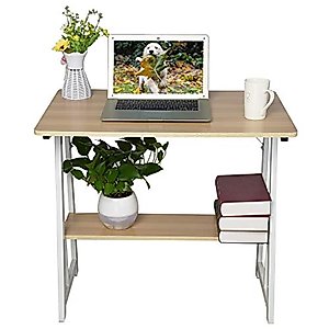 ZHOU2# Desktop Computer Desk with Storage Rack, Home Office Study Writing Table Computer Gaming Table Bedroom Laptop Study Table, Student Bookcase Study Reading Writing Desk PC Laptop Table (Yellow)