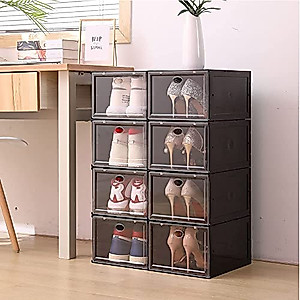 WANHUX Front Shoe Box, Set of 6, Stackable Plastic Shoe Box with Clear Door, as Shoe Box and Clear Shoe Box for Displaying Sneakers, Easy to Assemble, Fits US Size 12 (13.6x 10.6x 6.7 inches)