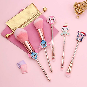 Interstellar Baby Makeup Brushes Set with 5Pcs Creative Stitch Theme Cosmetic Brushes Set, Premium Synthetic Foundation Eyeshades Brush Set Best Gift for Young Girl Women