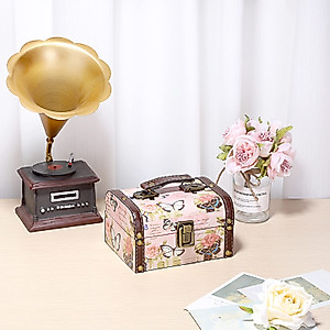 ELLDOO Decorative Treasure Chest Box, Wooden + PU Leather Storage Box for Jewelry Trinkets, Keepsakes box for Girls Women Gifts (Butterfly Pattern, Small)