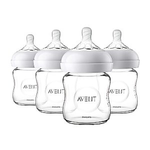 Philips AVENT Natural Glass Baby Bottle, Clear, 4oz, 4pk, SCF701/47