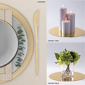 LUXE PARTY 12 Pack Round Mirror Charger Plate | Lightweight |Decorative Dinnerware | Dinner Party | Wedding | Events | Table Setting | Gold