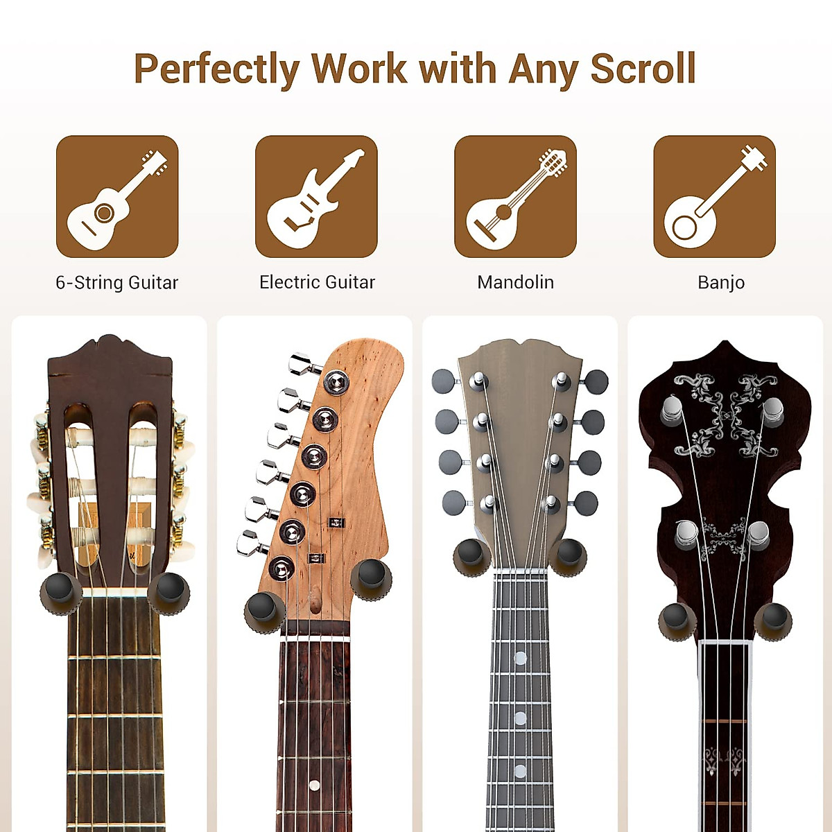 Ohuhu Guitar Wall Mount Hanger: 6-Pack Rotatable Hardwood Guitar Hangers with Screws-Adjustable Stopper Guitar Mount Hook Holder Stand for Ukulele Bass Electric Acoustic Guitar Banjo Mandolin-Wood