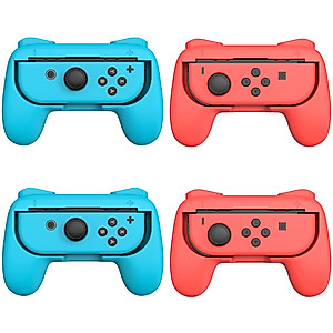 TALK WORKS 4-Pack Gaming Controller Compatible with Nintendo Switch + OLED Joy-Con - Extended Trigger Buttons, Ergonomic Design for Comfort Hold, Secure Grip for Joy-Con Controllers - 2 Red, 2 Blue
