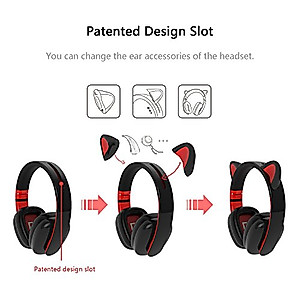 Censi Music Headset Headphone Creative Cat Ear Stereo Over-Ear Game Gaming Bass Headset Noise Canceling Headband Earphone for ipad, PC, iPhone and Android Smartphones (White, Wired)