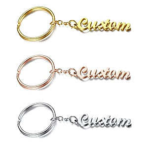Custom Name Keychain Personalized, Stainless Steel Gold Plated Dainty Engraved Letters Personalized Key Chain,womens (Silver)