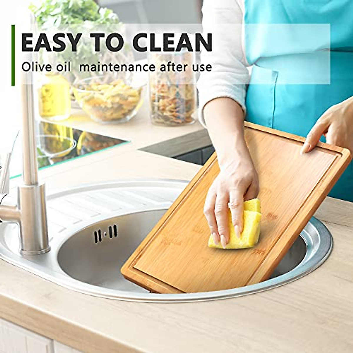 Bamboo Cutting Board for Kitchen, Bamboo Chopping Board with Handle and Juice Groove, Heavy Duty Butcher Block Cutting Board for Meat Cheese and Vegetables, Medium, 15" x 10"