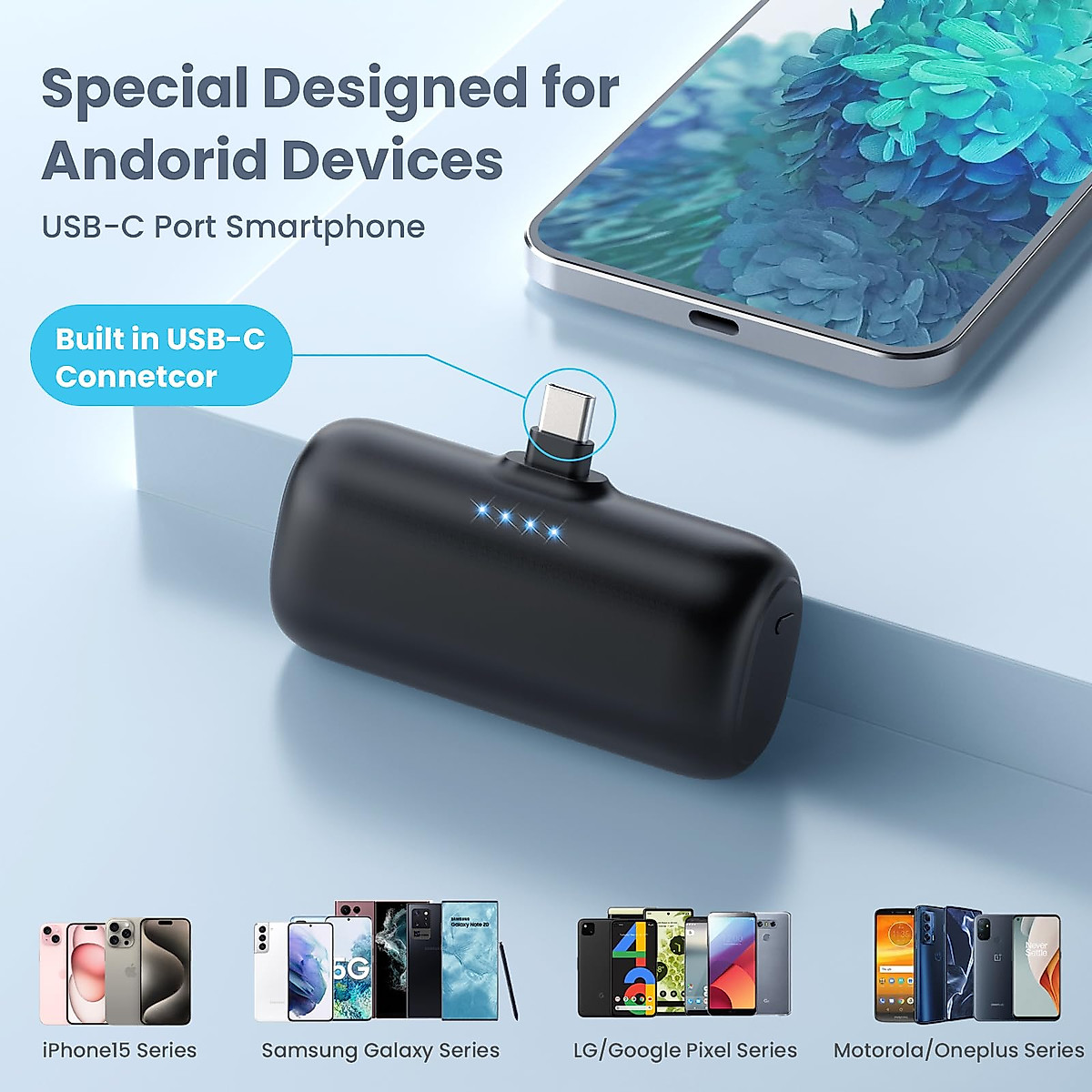 [2 Pack]Mini Portable Charger USB-C Power Bank, 5200mAh Portable Phone Charger,Compact Plug in Battery Pack Compatible with iPhone 15/15 Plus/15 Pro/15 Pro Max Samsung S23 iPad Pro Android Phones etc