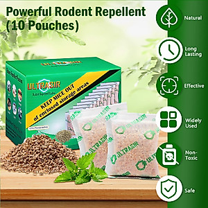 Ultrasir Rodent Repellent, Mouse Repellent 10 Pouches, Peppermint Oil Pest Repellent Granules for Mice Rats Squirrels Ants Spiders, Natural Repel Mouse Deterrent for House,Car,RV,Garage,Cabin,Basement