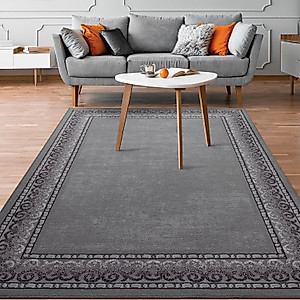 Antep Rugs Alfombras Bordered Modern 8x10 Non-Slip (Non-Skid) Low Pile Rubber Backing Indoor Area Rug (Gray, 7'10" x 10')