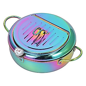 3.4L 10 Inch Stainless Steel Fryer with Temperature Control Japanese Style Tempura Fryer Pan Nonstick Coating Mini Deep Fryer for French Fries Shrimp Chicken Wings Deep Fryer