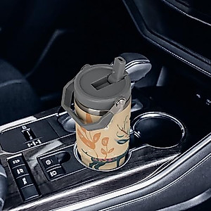 30oz Stainless Steel Insulated Tumbler with Flip Lid & Straw, Leakproof Travel Mug for Car, Deer Pattern Double Wall Vacuum Thermal Coffee Cup with Handle, Spill-Proof Design for Hot/Cold Drinks