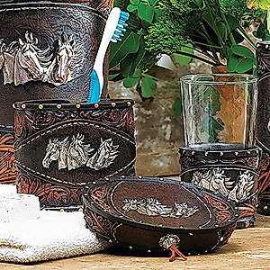 BLACK FOREST DECOR Horse Tooled Leather Bath Set (3 pcs)