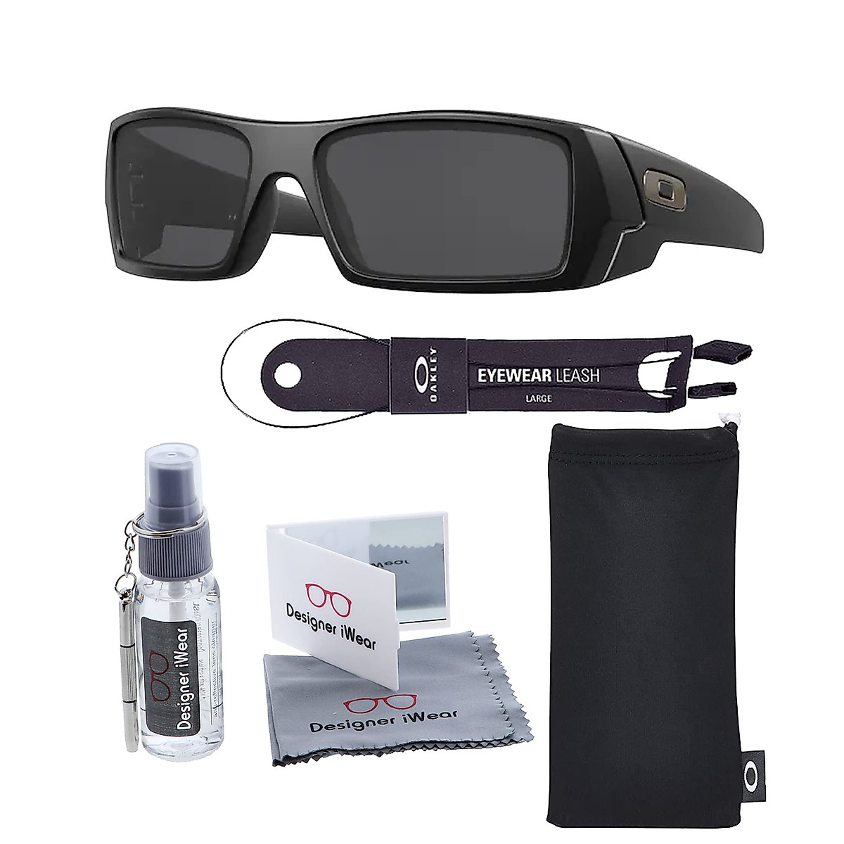 Oakley Gascan OO9014 03-473 Matte Black/Grey Sunglasses Leash+ BUNDLE with Designer iWear Eyewear Kit