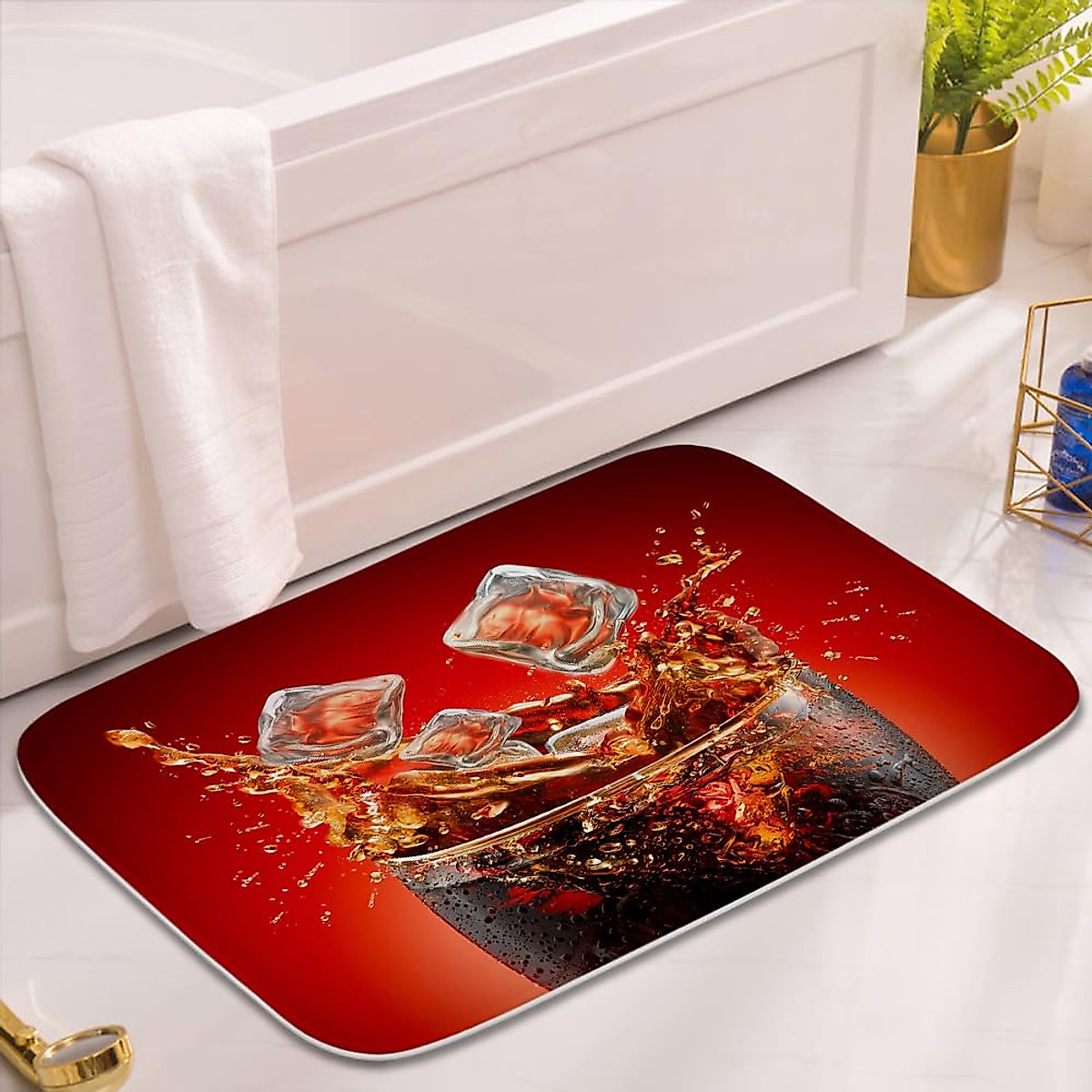 Red Soft Drink Ice Modern Bath Rugs for Bathroom Non Slip Door Rug with Rubber Backing Memory Foam Absorbent Mat Kitchen Floor Carpet (16W x 24L)