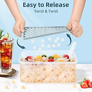 WIBIMEN Mini Ice Cube Trays, Upgraded Small Ice Cube Trays Easy Release, 104x4 PCS Tiny Ice Cube Tray Crushed Ice Tray for Chilling Drinks Coffee Juice(4Pack Blue Ice trays & Ice Bin & Ice Scoop)