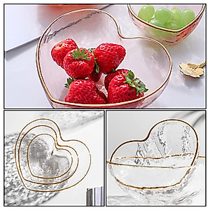 VOSAREA Glass Salad Bowl Heart- Shape Fruit Bowl Ice Cream Soup Bowl Candy Dishes Serving Bowl Plate Tableware for Desserts Pasta Dinner Snack Appetizer Popcorn