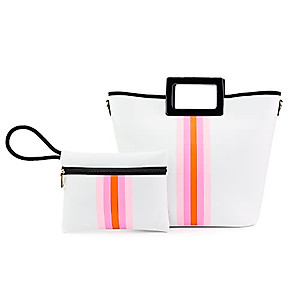 IBEE Neoprene Tote bag,Clutch Purse,Handbags for Women and Crossbody Strap (White)