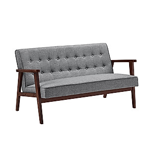 SONGMICS Loveseat Sofa, 2 Seater Cushioned Couch for Small Spaces, Mid-Century Modern 51.2-Inch Wide Seat with Solid Wood Armrests, Easy Assembly, for Living Room Bedroom, Dove Gray ULAC012G01