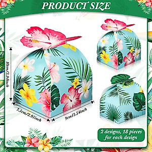 Gerrii 36 Pack Tropical Gift Box Set Luau Tropical Party Favor Boxes Hawaiian Goodie Boxes Tropical Palm Leaves Candy Box Summer Aloha Hibiscus Treat Box for Aloha Luau Hawaiian Summer Party, 2 Design
