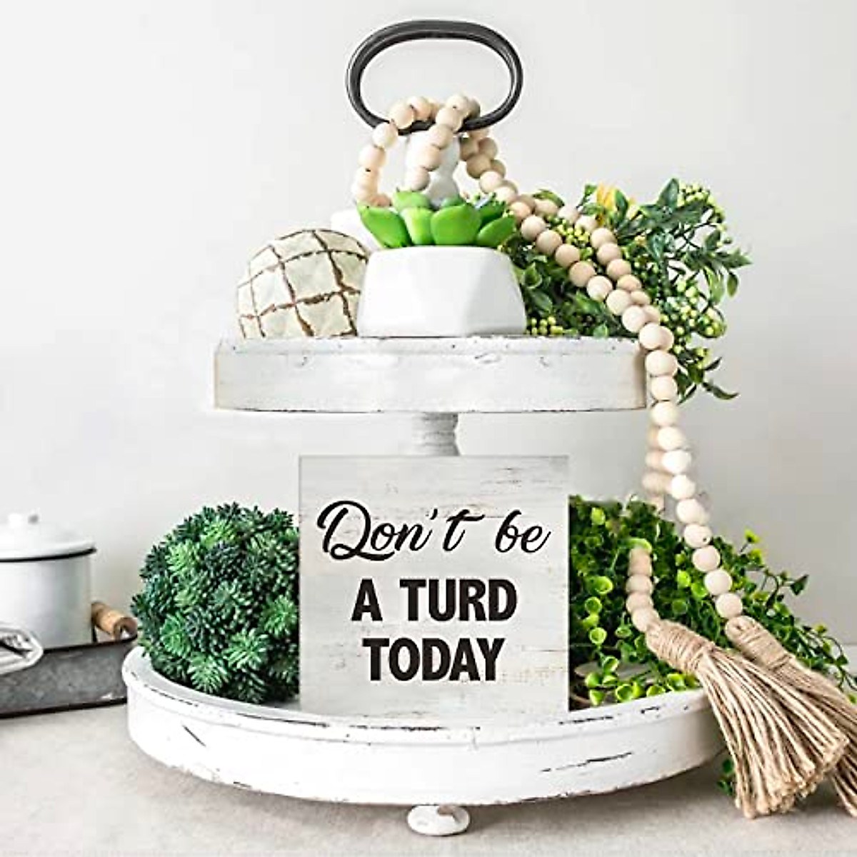 Bathroom Quote Don't be a Turd Today Wood Box Sign Rusitc Wooden Box Sign Farmhouse Bathroom Restroom Toilet Desk Shelf Decor (5 X 5 Inch)