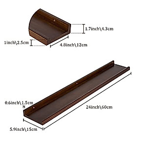 CazyHome 24 Inch Floating Shelf, Natural Real Wood Wall Shelf, Rustic Floating Picture Ledge Shelf, Wall Decor, Suitable for Living Room, Bedroom, Bathroom, Kitchen, Office, Dark Walnut CAZY15