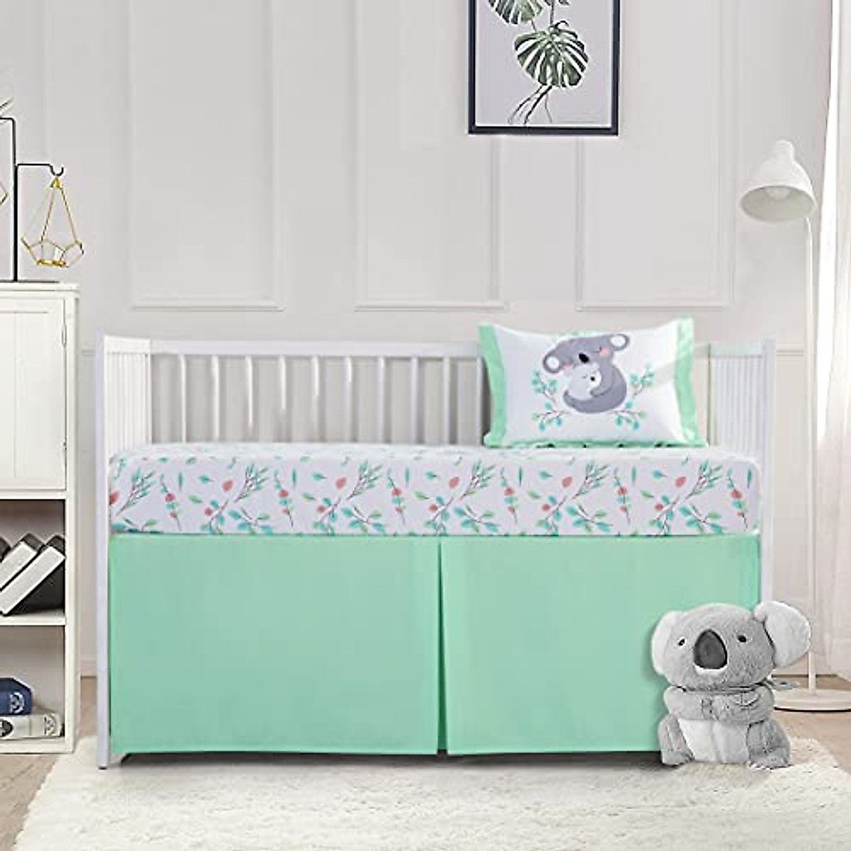 Little Grape Land 4 Piece Crib Bedding Set, Crib Sheet, Crib Skirt, Baby Quilt and Pillow Cover, Nursery Bedding Set, Baby Comforter Set for Toddler, Kids, Boys and Girls, Green Koala