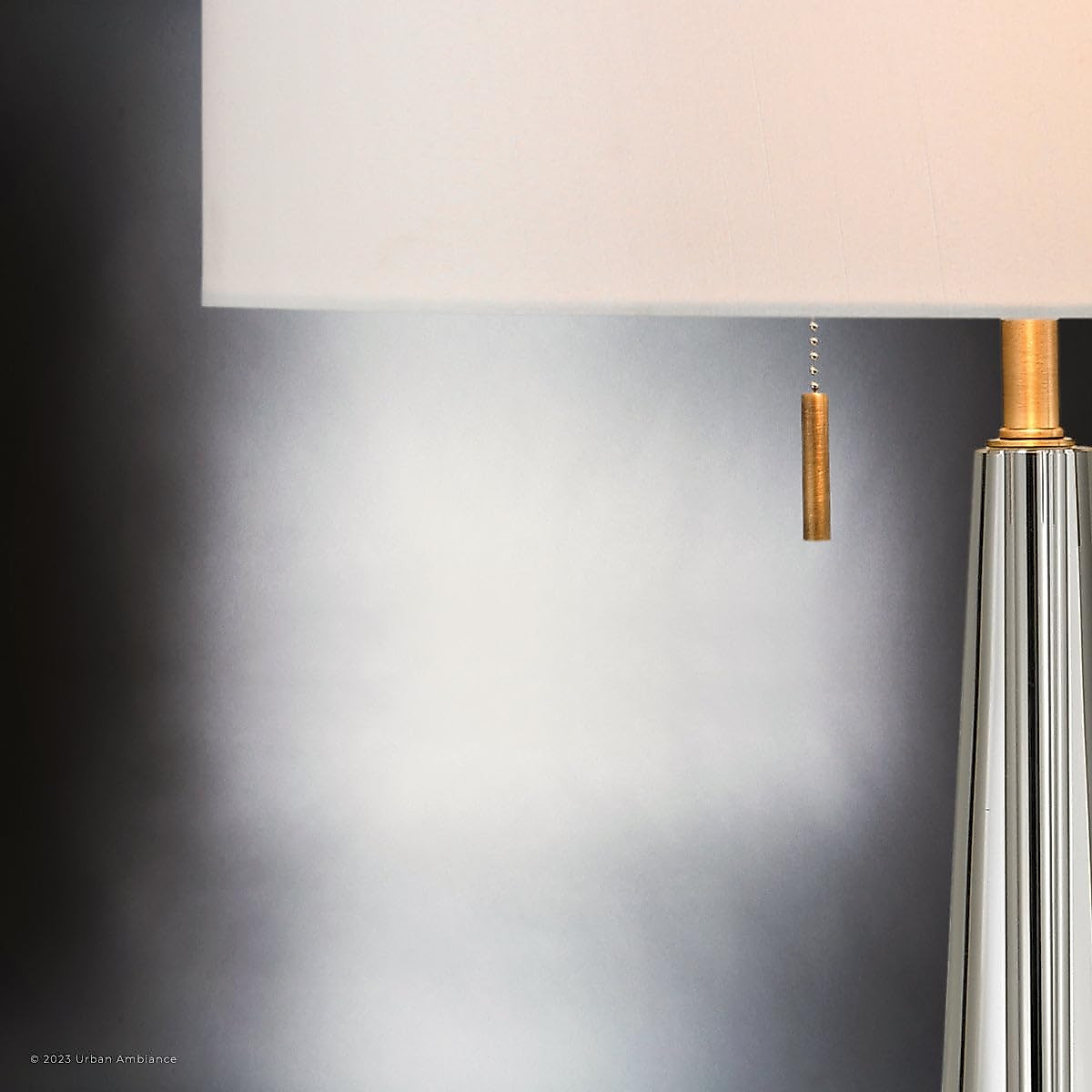 Urban Ambiance Luxury Contemporary Table Lamp, 17''W x 17''D x 30''H, with Minimalist Elements, Clear and Aged Brass Finish and a White Faux Silk Hardback Shade, UEX7270