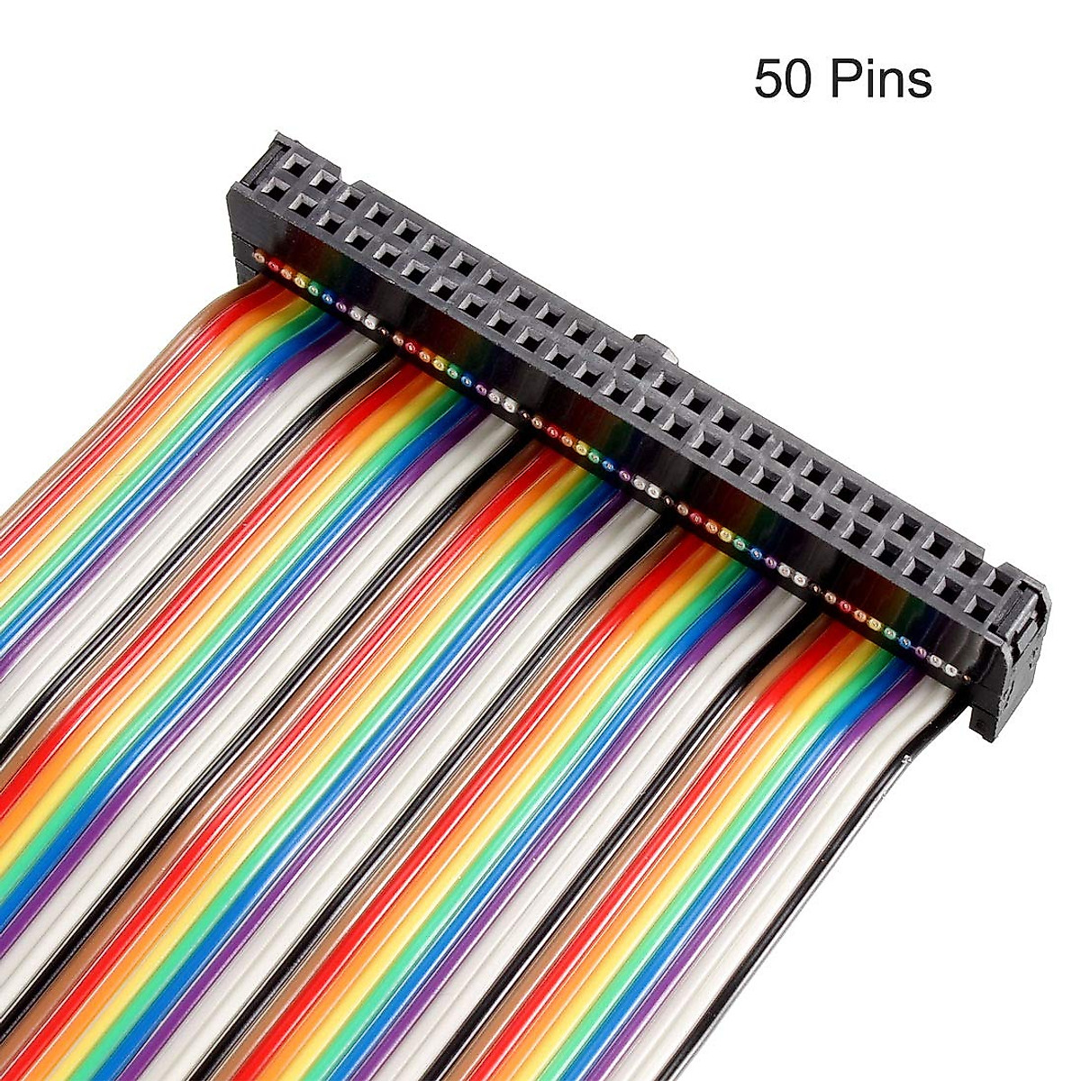 uxcell IDC Rainbow Wire Flat Ribbon Cable 50P D-Type FC/FC Connector 2.54mm Pitch 0.5m/19.7inch Length