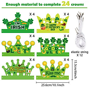 24 Sets of St. Patrick's Day Crown Crafts Kit for Kids St. Patricks Day DIY for Irish Party Shamrock Clover Paper Hat Decorations Saint Patrick's Day Classroom Supplies Favors