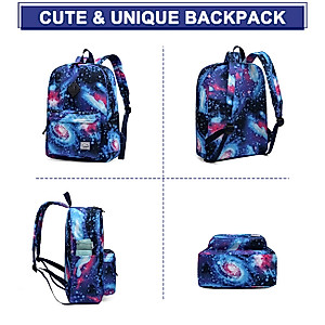 VASCHY Backpack for School, Lightweight Water Resistant Bookbag Casual Daypack for Middle School Teen Boys Girls Blue Galaxy