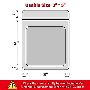 100-pack mylar bags with clear window holographic smell proof packaging bag for small bussiness resealable lock zipper zip sealable pouch plastic bags sample, food ,jewelry,candy supplies（3×3 inch，black ）