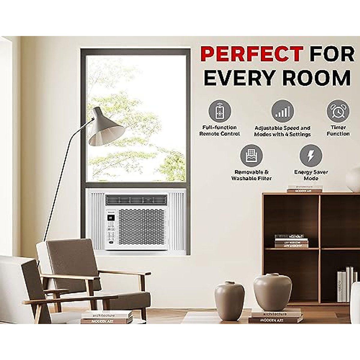 Honeywell 6,000 BTU Digital Window Air Conditioner, Remote, 4 Modes, Eco, 250 sq ft Coverage