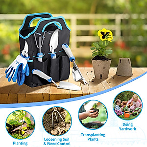 Gardening Tools, 8 Pcs Heavy Duty Stainless Steel Garden Tool Set with Durable Storage Tote Bag, Non-Slip Rubber Grip, Outdoor Gardening Hand Tools, Ideal Gardening Gifts for Men Women Gardener