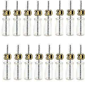 Happy 30th Birthday Straw Decor Gold Glitter Drinking Straw Cheers to 30 Years Thirty Birthday Party Decoration (24 PCS）