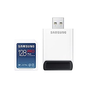 SAMSUNG PRO Plus SD Full Size SDXC Card Plus Reader 128GB, (MB-SD128KB/AM, 2021)