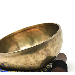 8" Large Hand-hammered Tibetan Singing Bowl for Meditation, Healing, Mindfulness, Relaxation ~ Antique Finished Bowl, Wooden Mallet, drum-stick, Silk Made Cushion