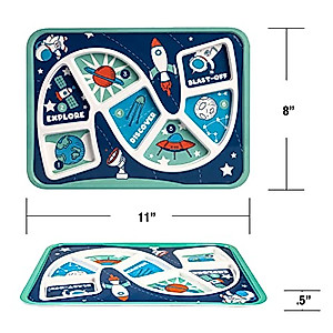 GSM Brands Kids Dinner Plate for Picky Eating Toddlers: Healthy Constructive Fun Meal Time, Divided Portions, Space Themed