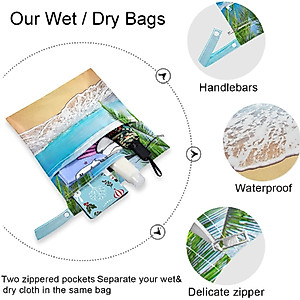 visesunny Palm and Tropical Beach 2Pcs Wet Bag with Zippered Pockets Washable Reusable Roomy for Travel,Beach,Pool,Daycare,Stroller,Diapers,Dirty Gym Clothes, Wet Swimsuits, Toiletries