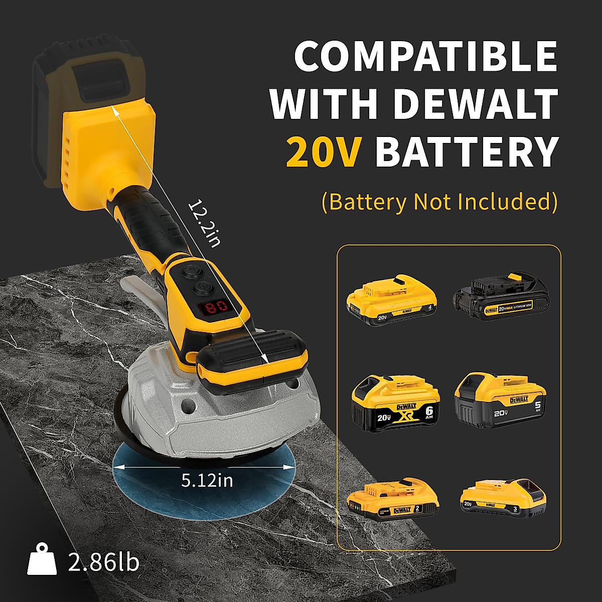HUICCN Cordless Tile Vibration Leveling Machine for Dewalt 20V Battery, Portable Tile Vibrator Tool with 8 Adjustable Speed Digital Display for Floor Wall (Battery Not Included)